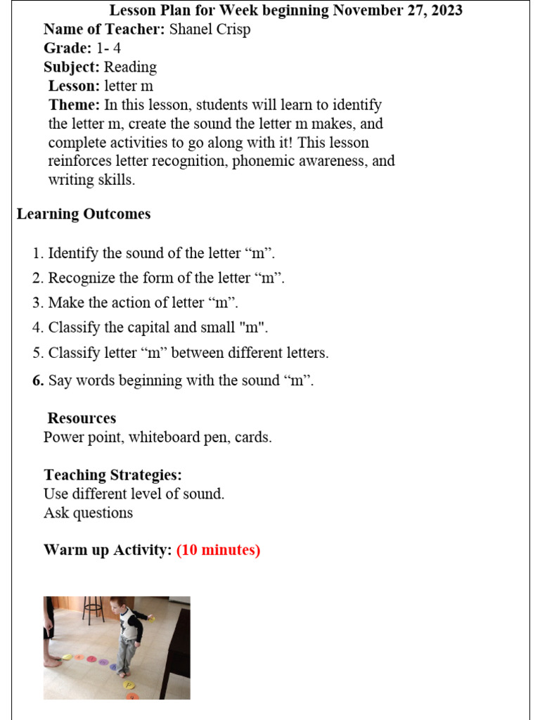 Lesson Plan Letter M | PDF