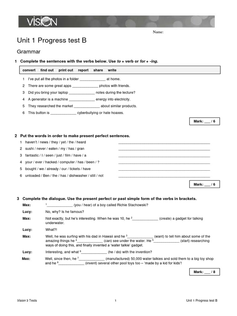 Unit 1 Progress Test B: Grammar | PDF | Electricity