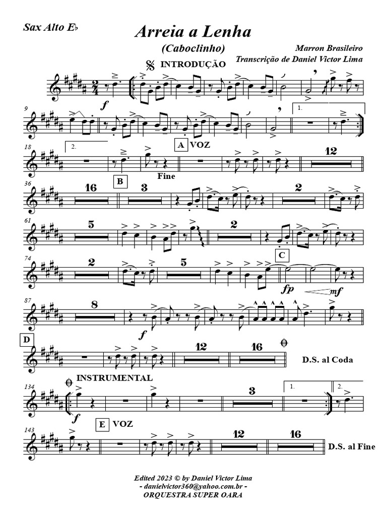 ARREIA A LENHA - Sax Alto Eb | PDF