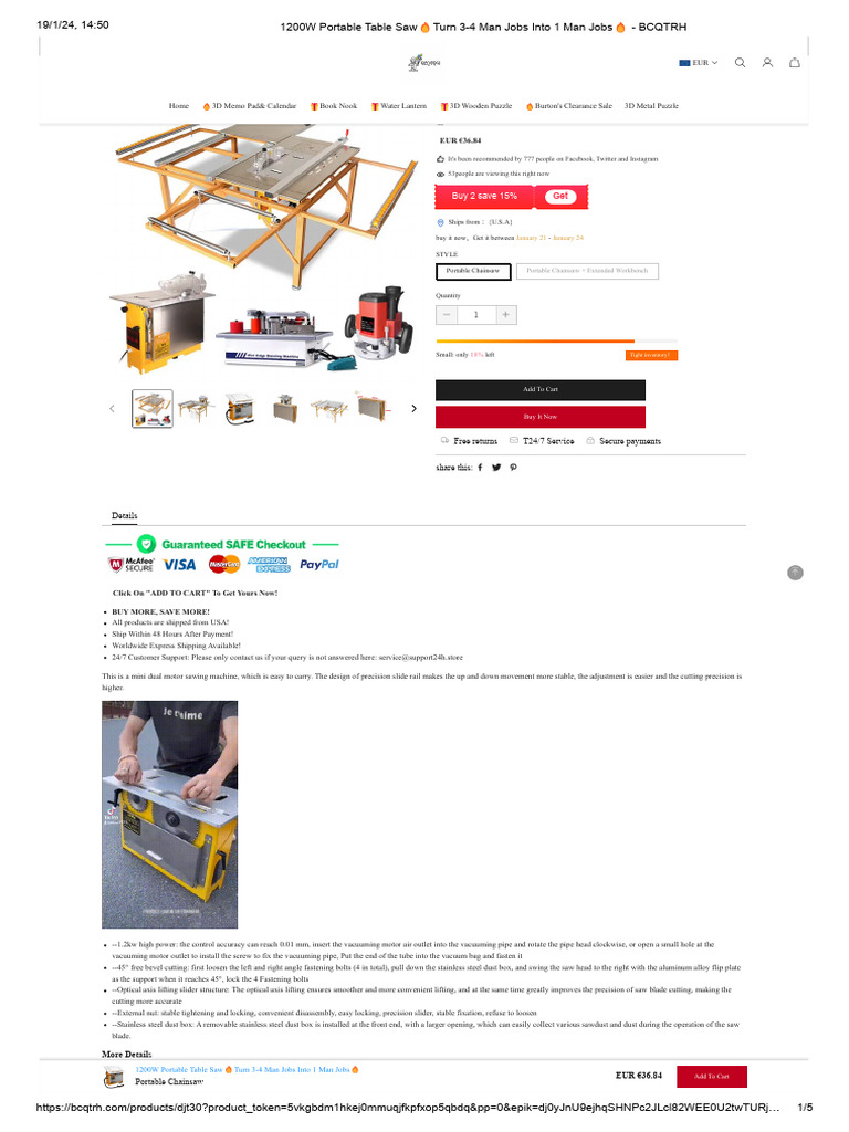 1200W Portable Table Saw. Turn 3-4 Man Jobs Into 1 Man Jobs - BCQTRH ...