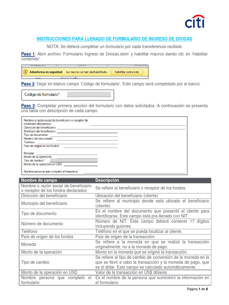 Instrucciones para Llenado de Formulario de Ingreso de Divisas | PDF ...