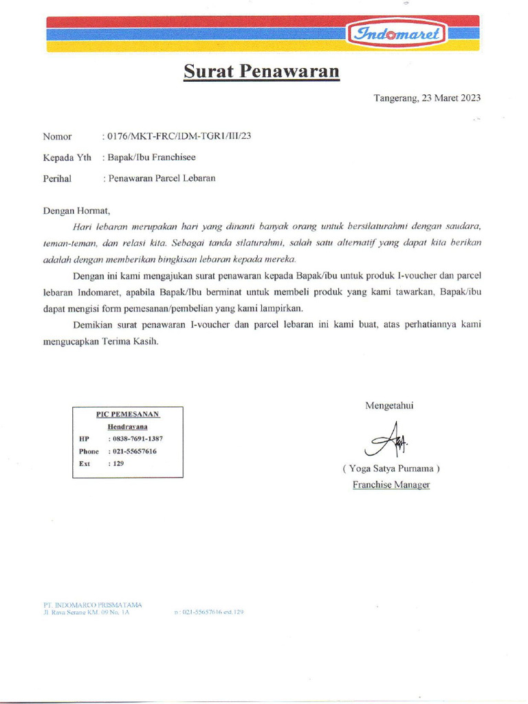 Surat Penawaran Parcel Lebaran | PDF