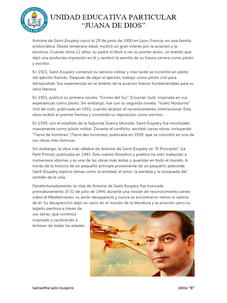 Biografía Autor Principito | PDF