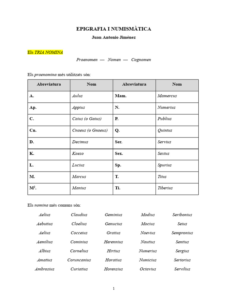 Apunts - Epigrafia I Numismàtica | PDF