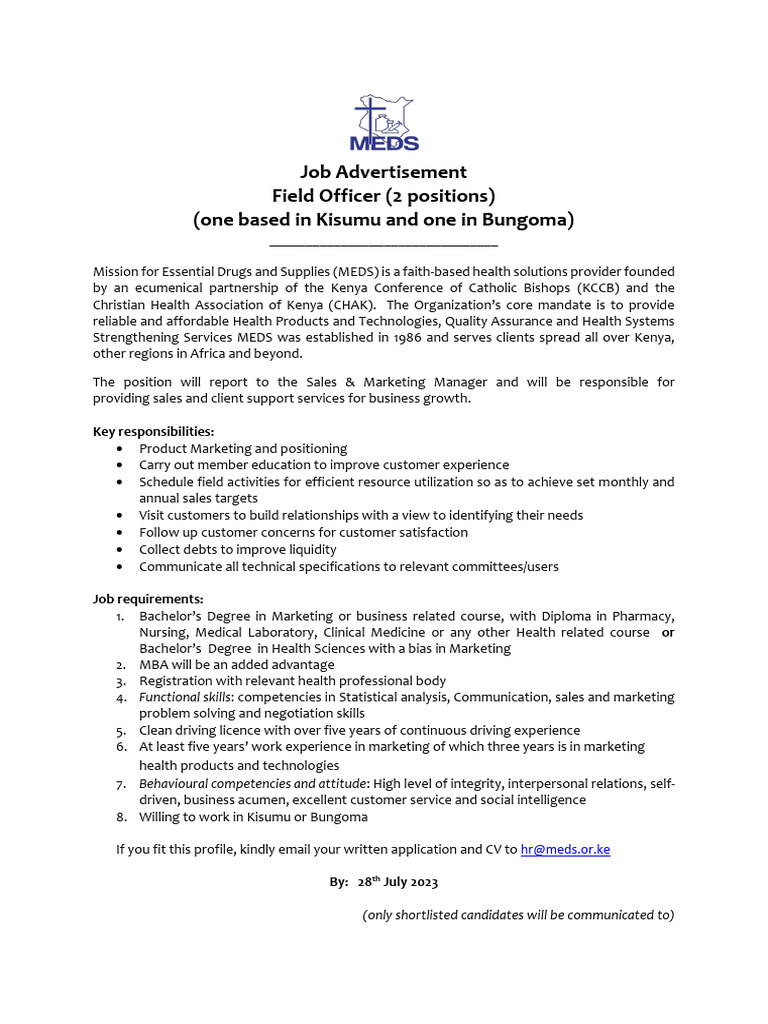 Job Advertisment - Field Officer | PDF | Marketing | Sales