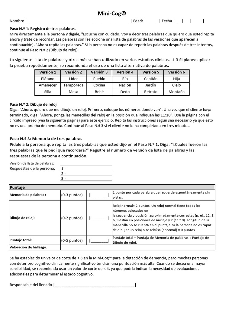 Mini-Cog Comunidad | PDF