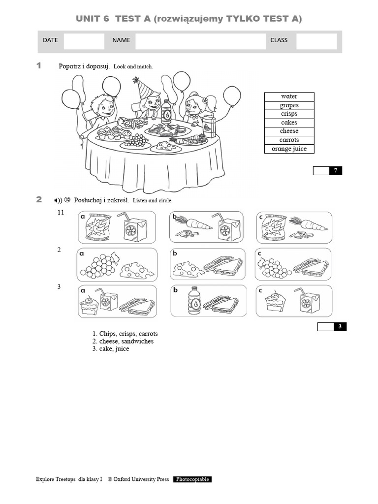 Explore Treetops 1 Unit 6 Test Po Edycji | PDF
