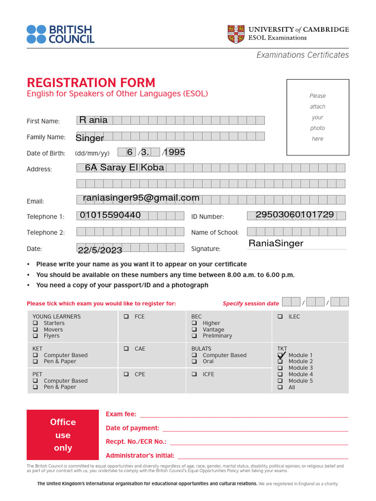 ESOL_Application_Form | PDF | Languages Of The United Kingdom