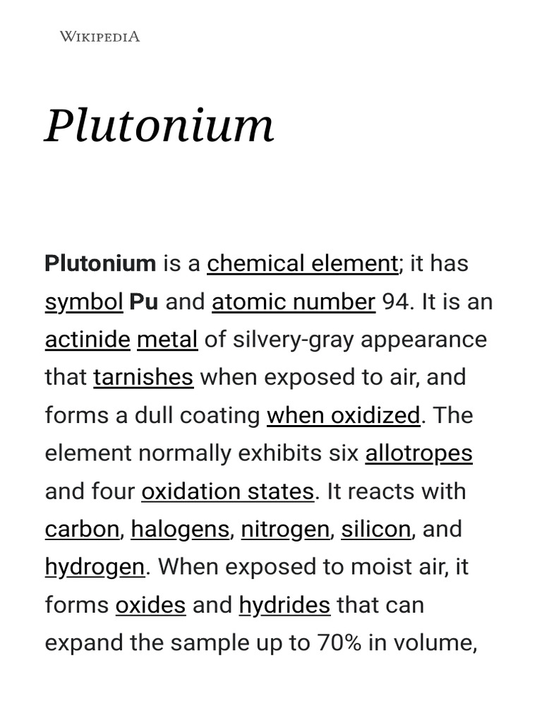 Plutonium - Wikipedia | PDF | Plutonium | Nuclear Fission