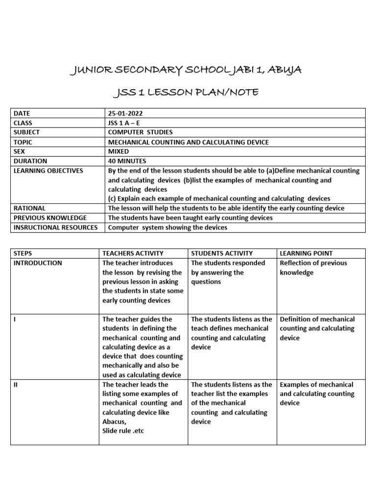 5025 - Lesson Plan For jss1 2nd WK | PDF | Teachers | Multiplication
