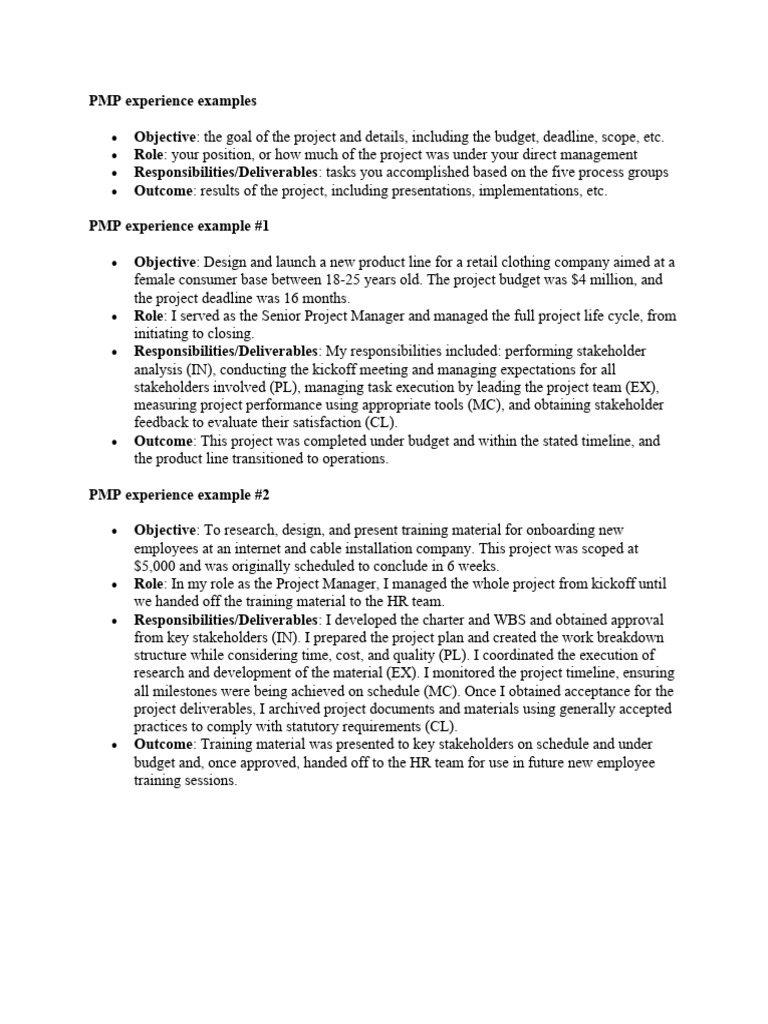 PMP Experience Examples | PDF | Project Management | Business