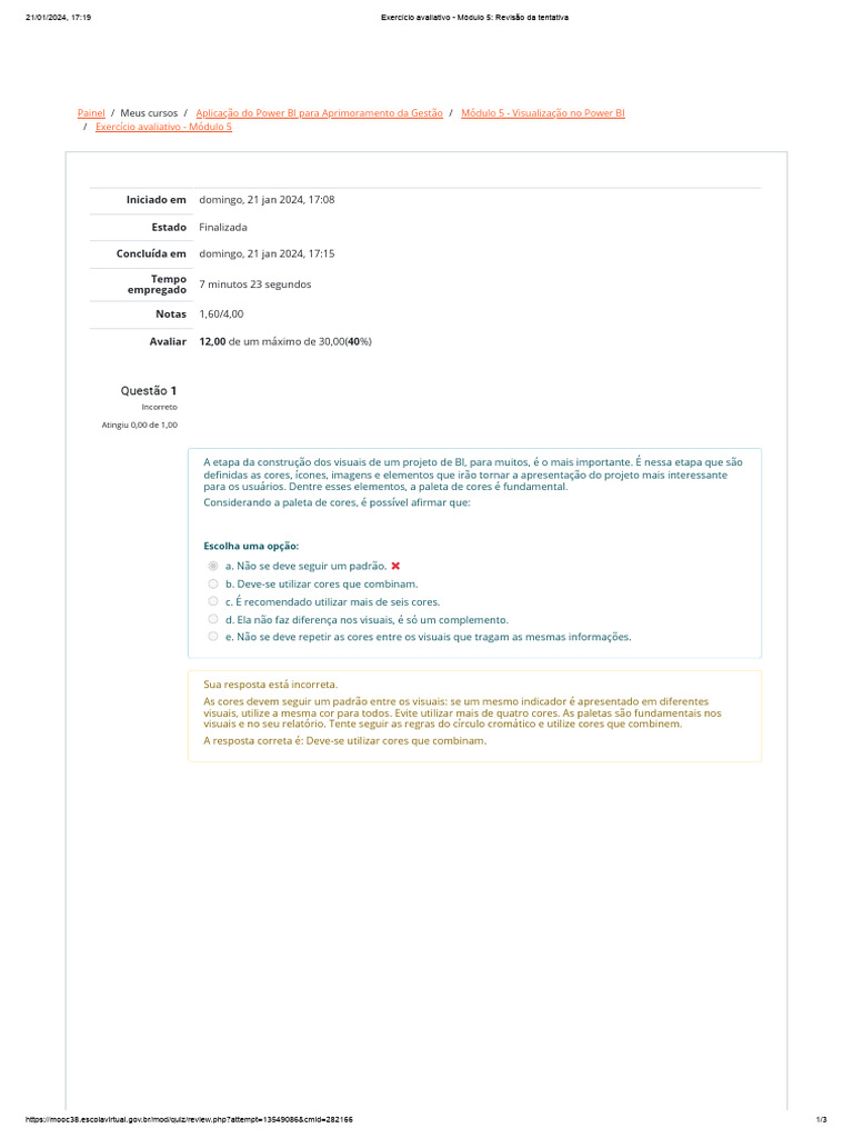 Exercício Avaliativo - Módulo 5 - Revisão Da Tentativa | PDF
