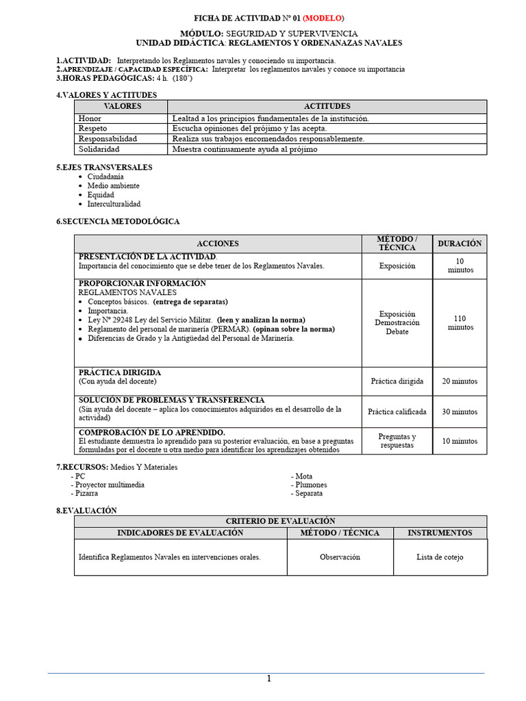 Ficha de Actividad-Modelo | PDF | Evaluación | Enseñando