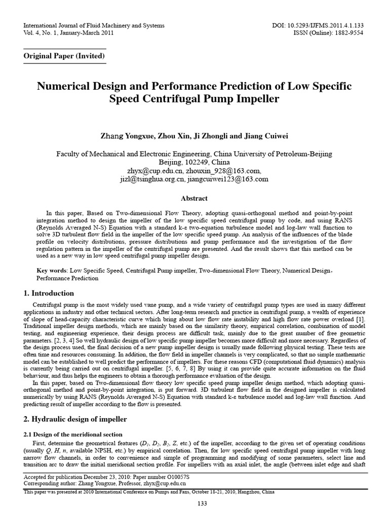 Numerical Design and Performance Prediction of Low Specific Speed Centrifugal Pump Impeller ...