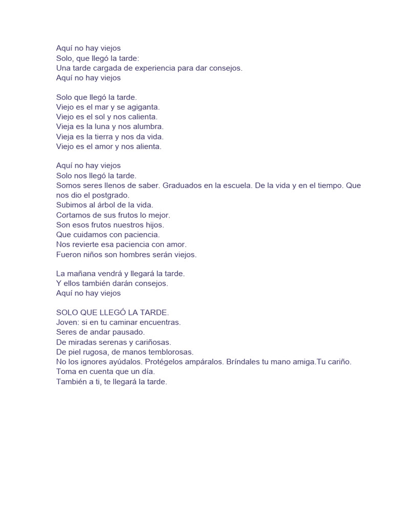 Aquí no hay viejos, solo la tarde | PDF | Artes del Lenguaje y ...
