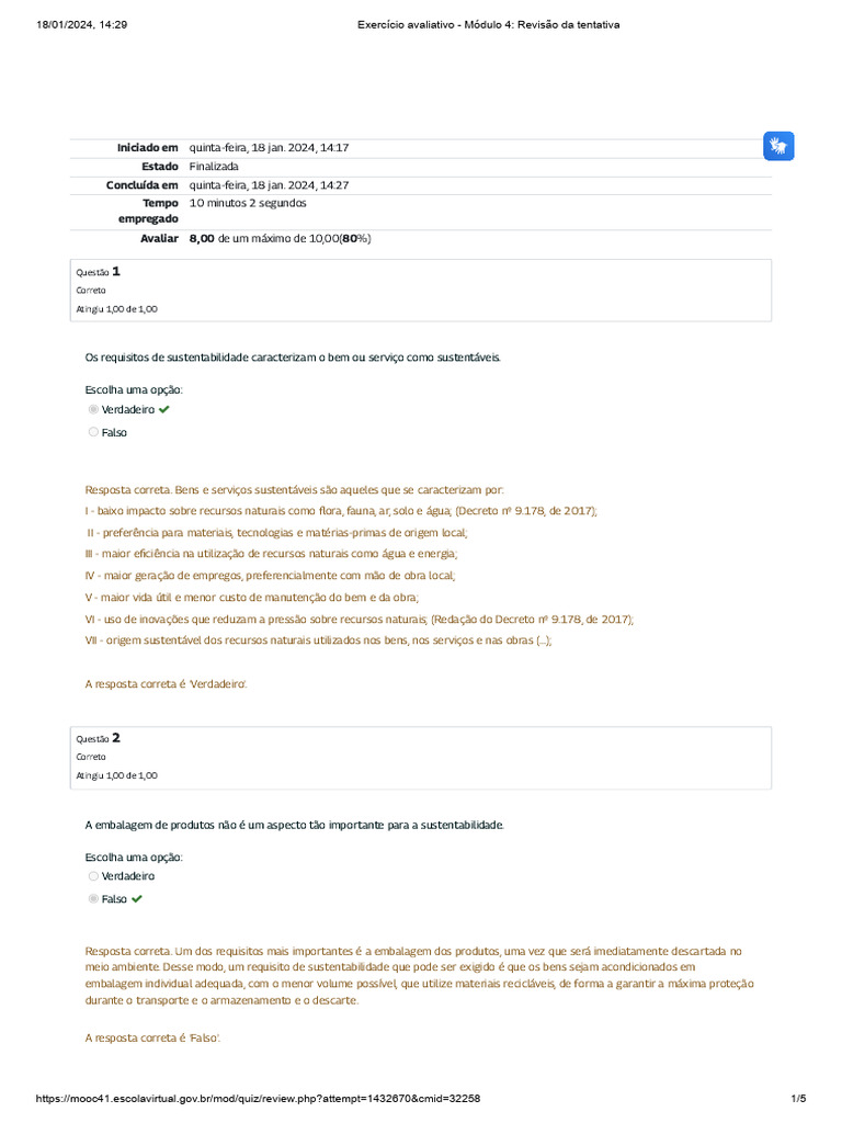 Exercício Avaliativo - Módulo 4 - Revisão Da Tentativa | PDF