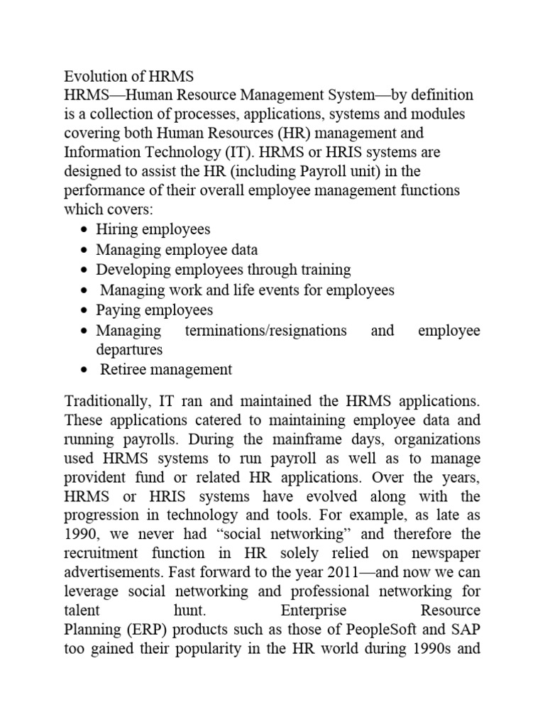 ETR 307note2024 HR Evolution of HRMS | PDF | Human Resource Management ...