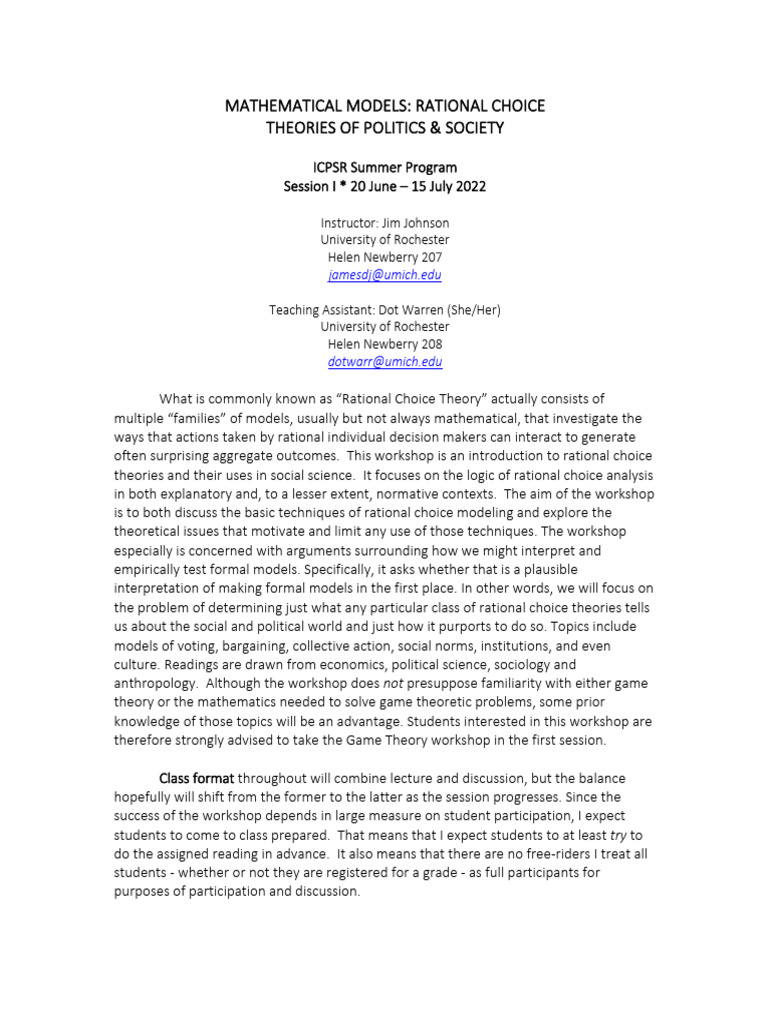 Workshop On Rational Choice Theories ICP | PDF | Career & Growth ...