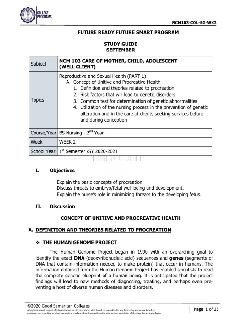 NCM 103 Week 2 | PDF | Genetic Disorder | Heredity