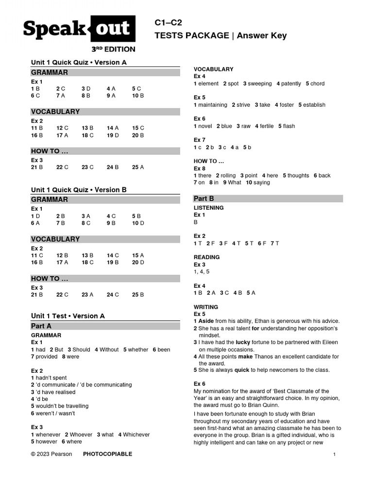 Tests - Answer Key | PDF | Teachers | Dances