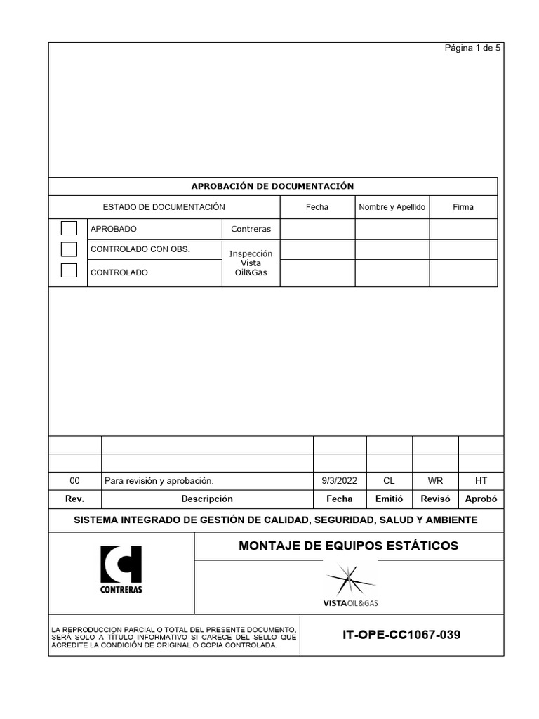 IT-OPE-CC1067-039 Montaje de Equipos Estáticos | PDF