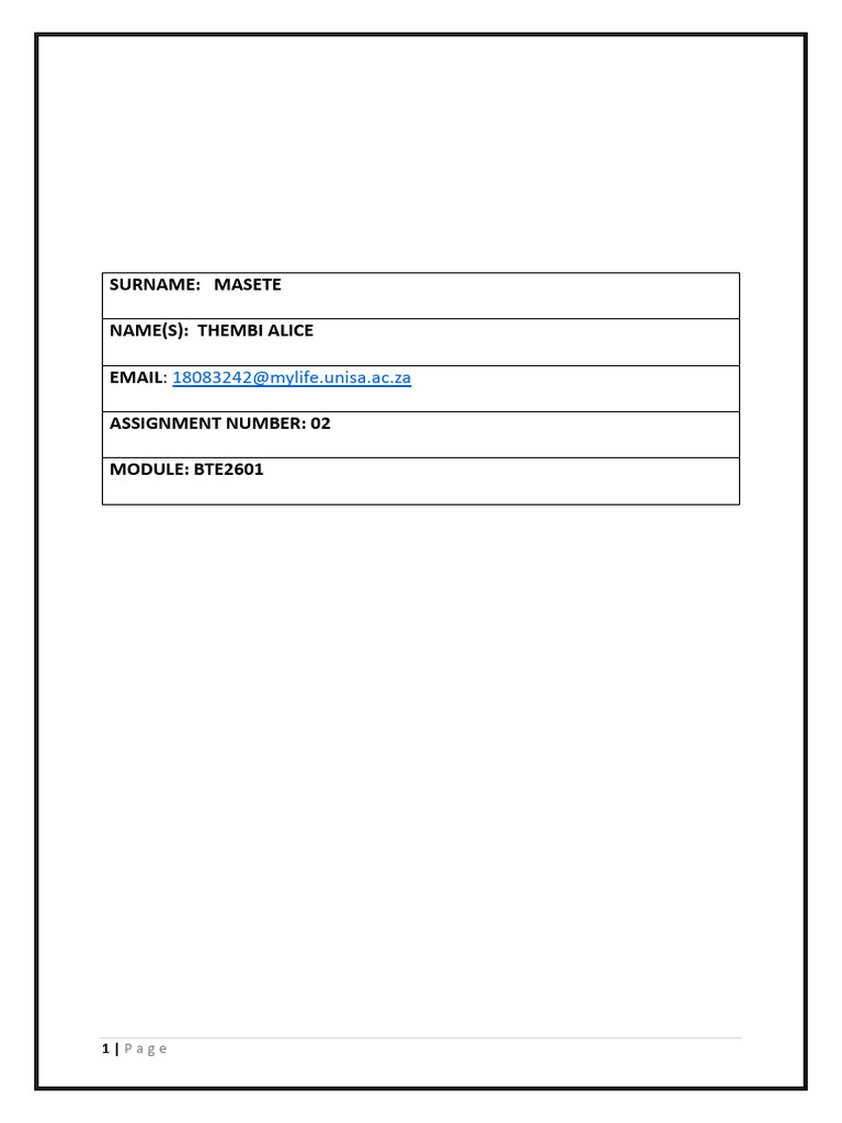 Bte2601 Assignment 2 | PDF | Thought | Learning