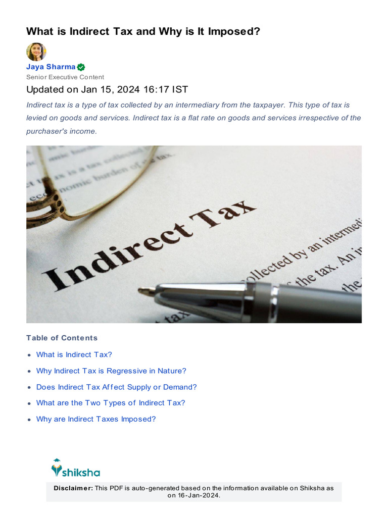 What Is Indirect Tax and Why Is It Imposed?: Updated On Jan 15, 2024 16 ...
