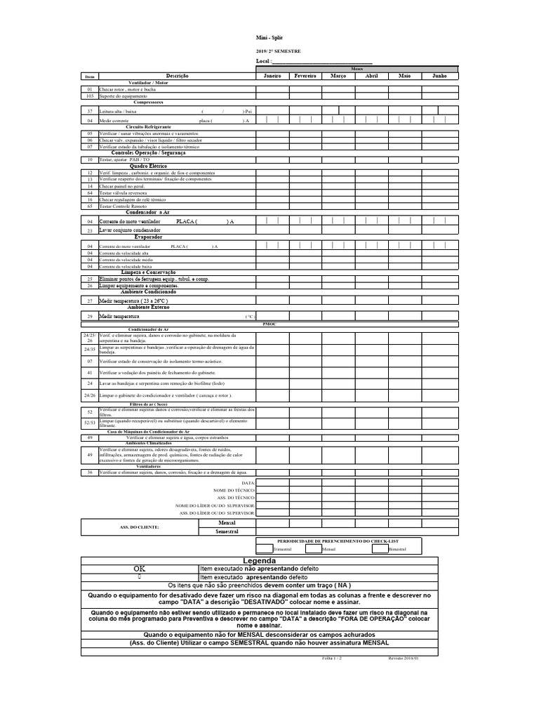 Modelo de Check List | PDF | Ar condicionado | Engenharia Mecânica
