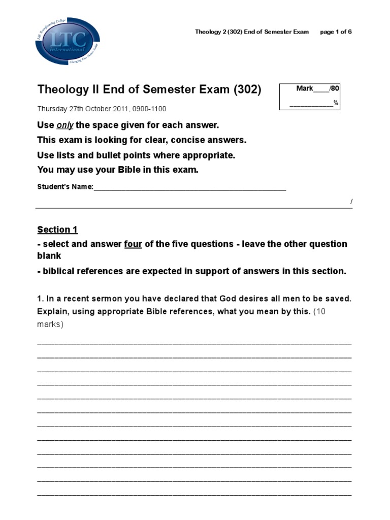 Theology 2 Final Exam 2011 | Christian Belief And Doctrine | Christian ...