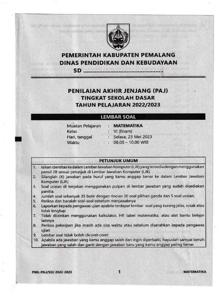 Soal Paj 2023 - Matematika - Compressed | PDF