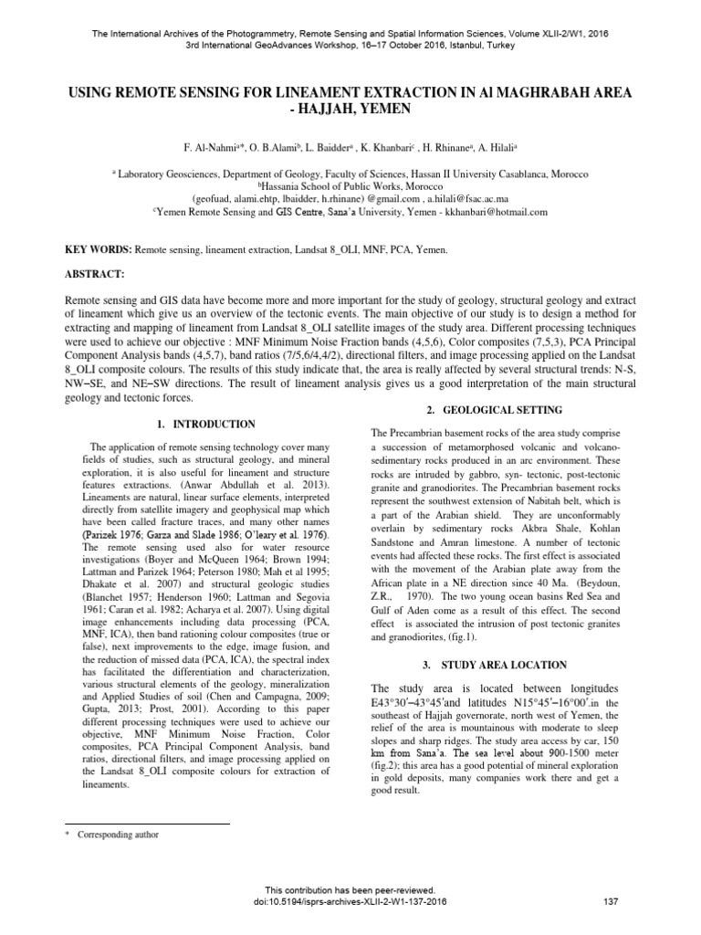 USING REMOTE SENSING FOR LINEAMENT EXTRACTION IN Al MAGHRABAH AREA | PDF | Remote Sensing ...