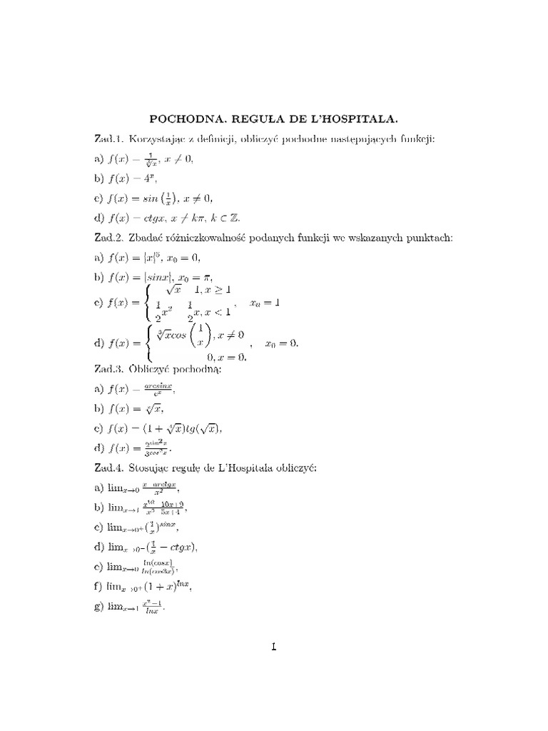Zadania - Pochodna I Regula | PDF