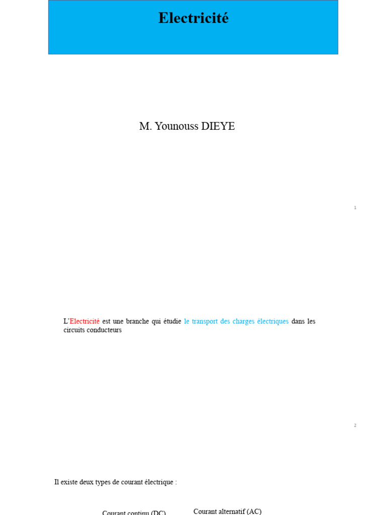 chapitre 1 électricité | PDF | Tension électrique | Réseau électrique