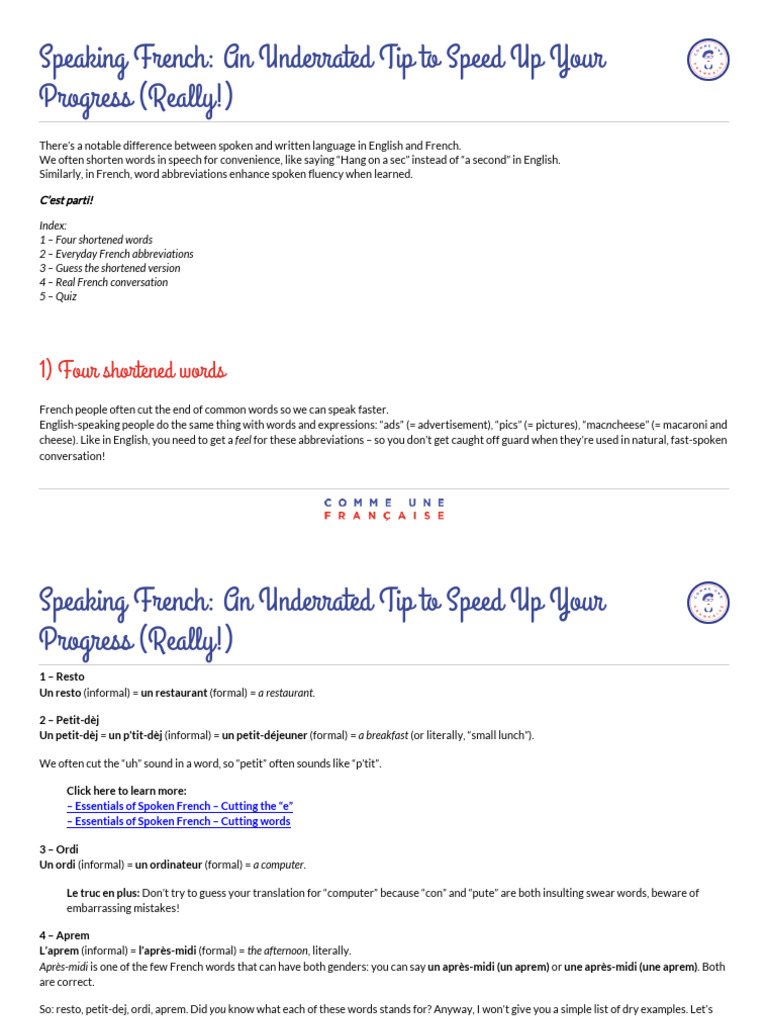 Fast Spoken French Tip | Download Free PDF | French Language | Linguistics