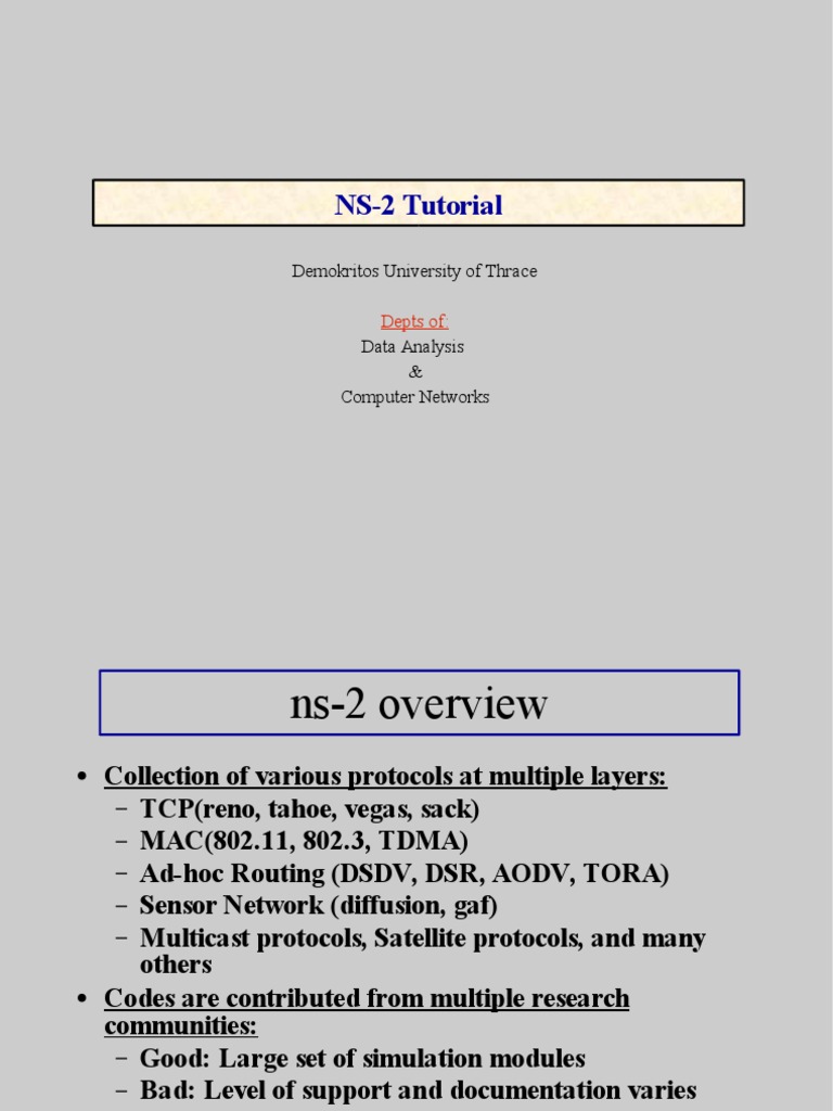 NS-2 Tutorial: Demokritos University of Thrace | PDF | Network Packet | Computer Network