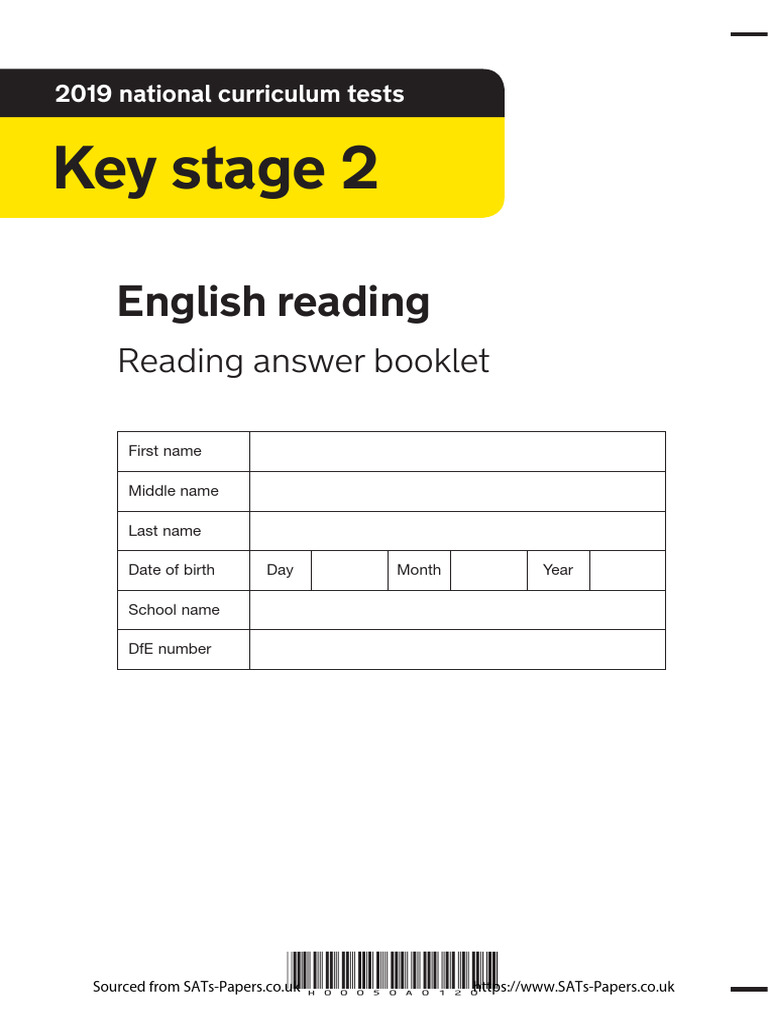 ks2 English 2019 Reading Answer Booklet | PDF