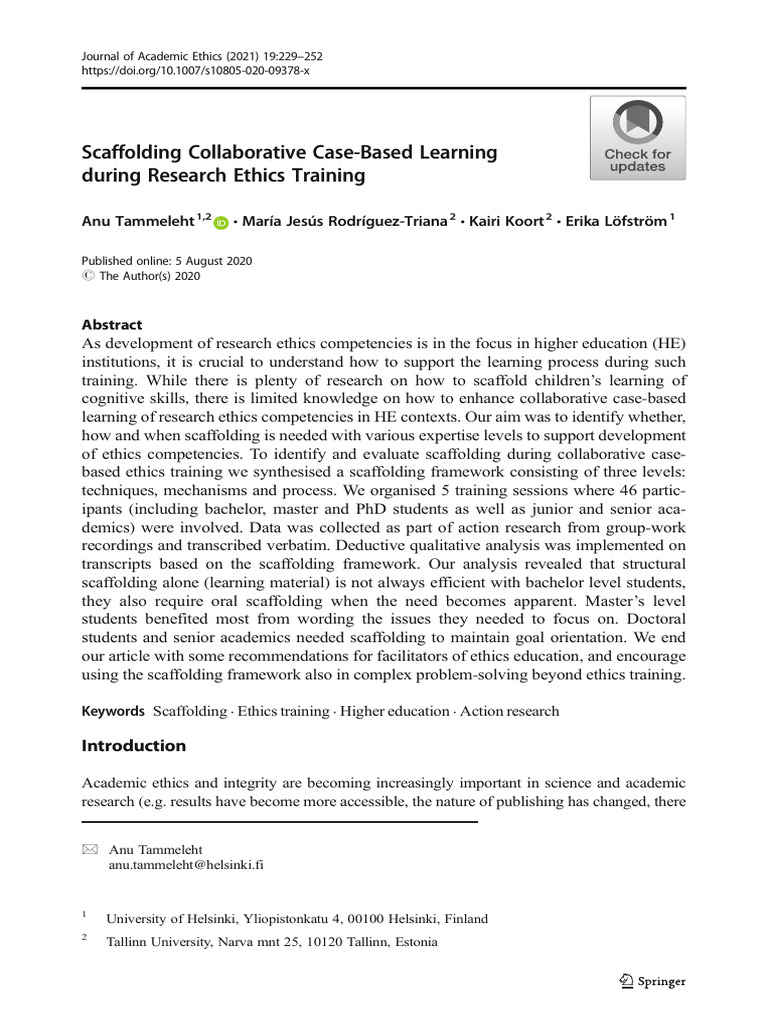 Scaffolding Collaborative Case-Based Learning During Research Ethics Training | Download Free ...