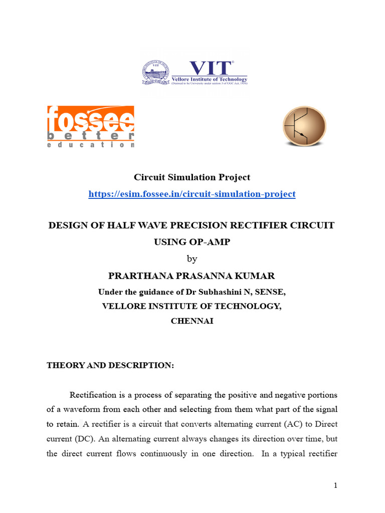 Half Wave Precision Rectifier Circuit Using Op Amp | PDF | Rectifier | Operational Amplifier