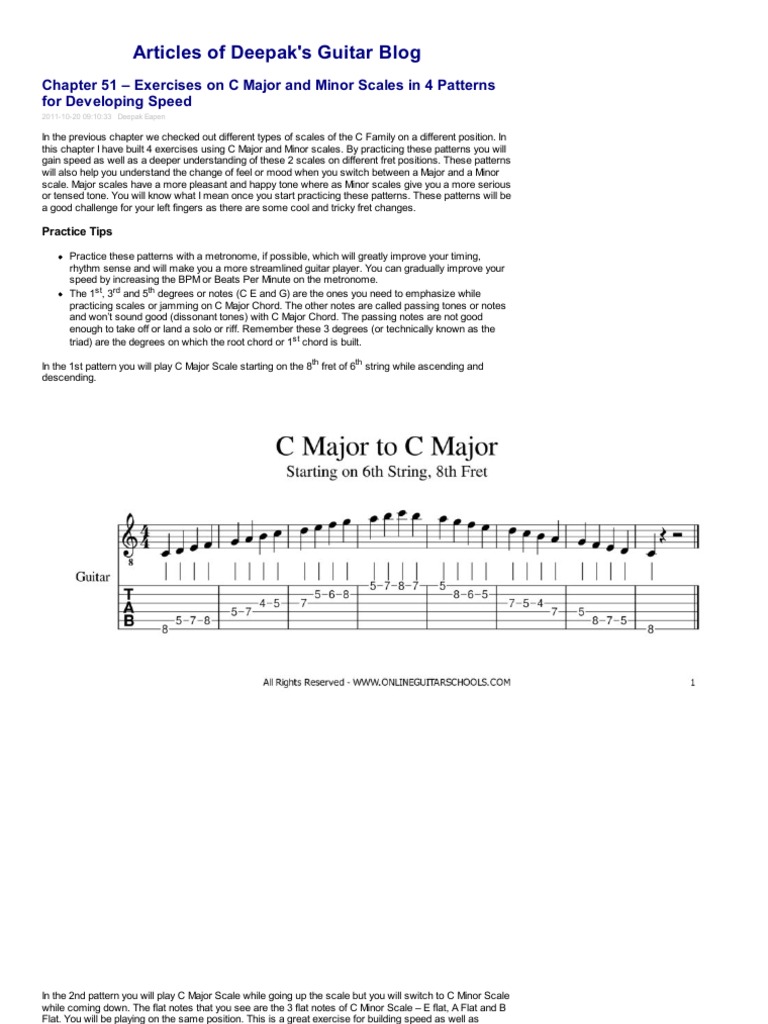 Guitar Exercises On C Major and Minor Scales To Develop Speed | PDF ...