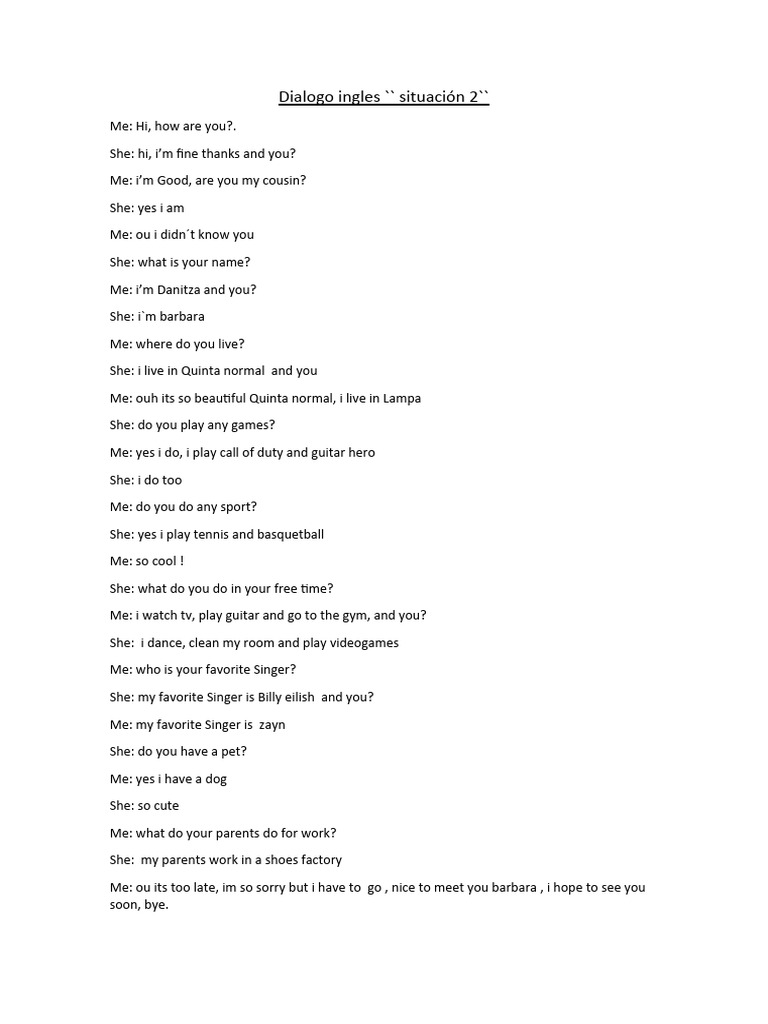 Dialogo Ingles 2 | PDF