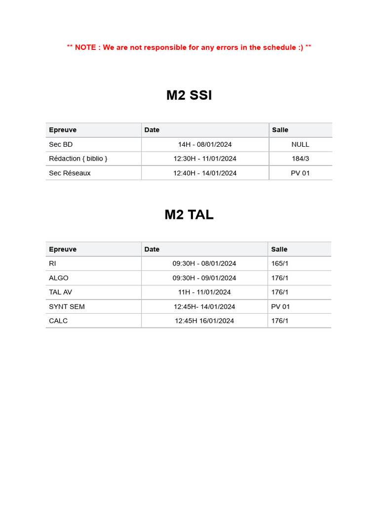 M2 Exam Schedule January 2024 | PDF