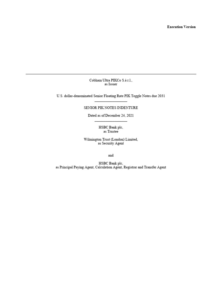 Private Pik Indenture | PDF | Securities (Finance) | Debt