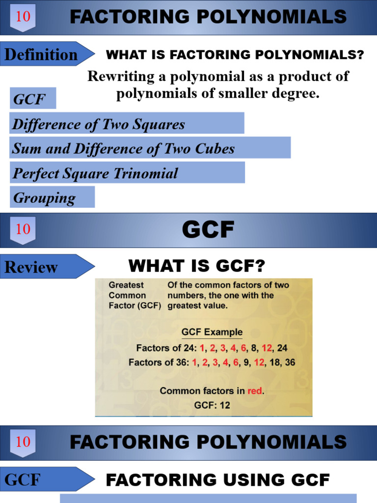 Grade 10 Factoring Polynomials | Download Free PDF | Factorization | Abstract Algebra
