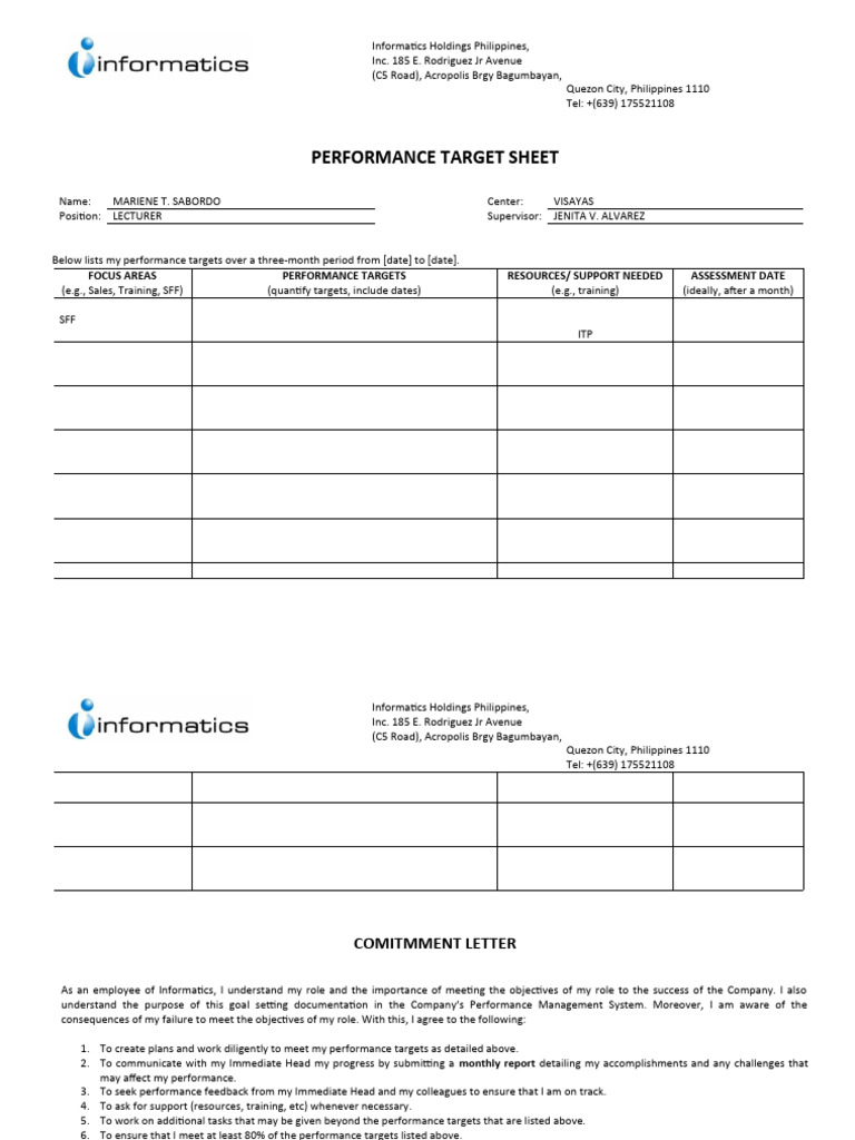 Performance-Target-Sheet-1 | PDF | Business | Organizational Behavior