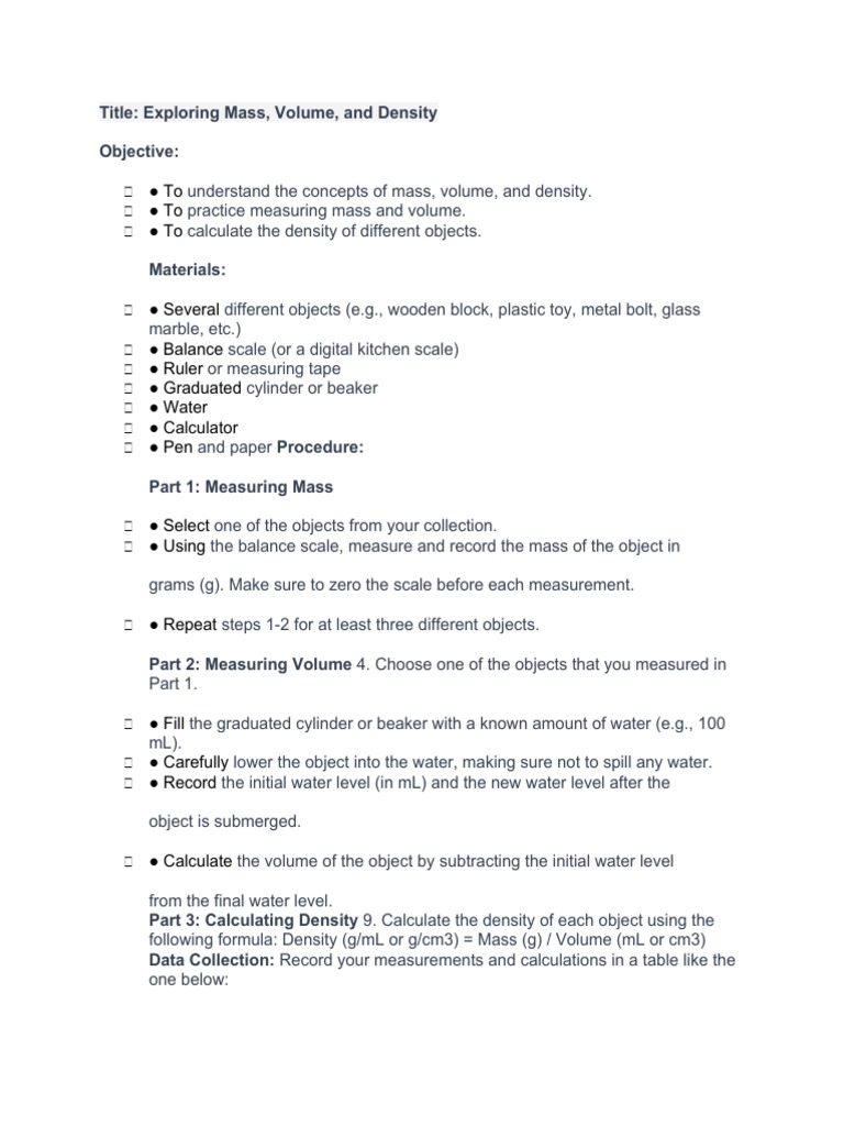 Lab Report 7 | PDF | Density | Volume