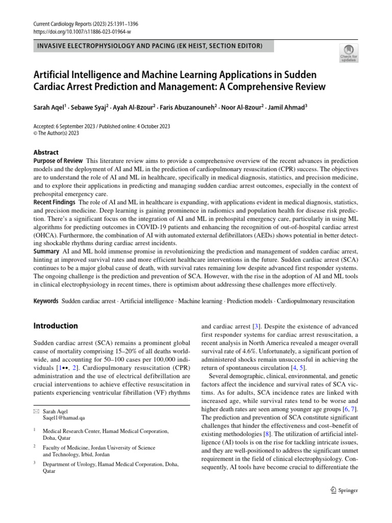 Artificial Intelligence and Machine Learning Applications in Sudden ...