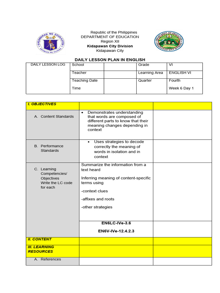 DLL English 6 Q4 Week 6 Day 1 | PDF