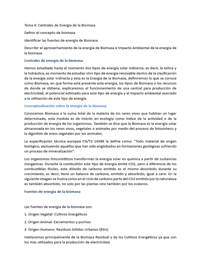 Tema 4 Centrales de Energía de la Biomasa | PDF | Biomasa | Bioenergía