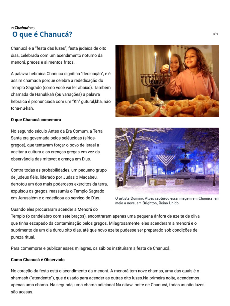 O Que É Chanucá | PDF | Hanukkah | Judeus e judaísmo