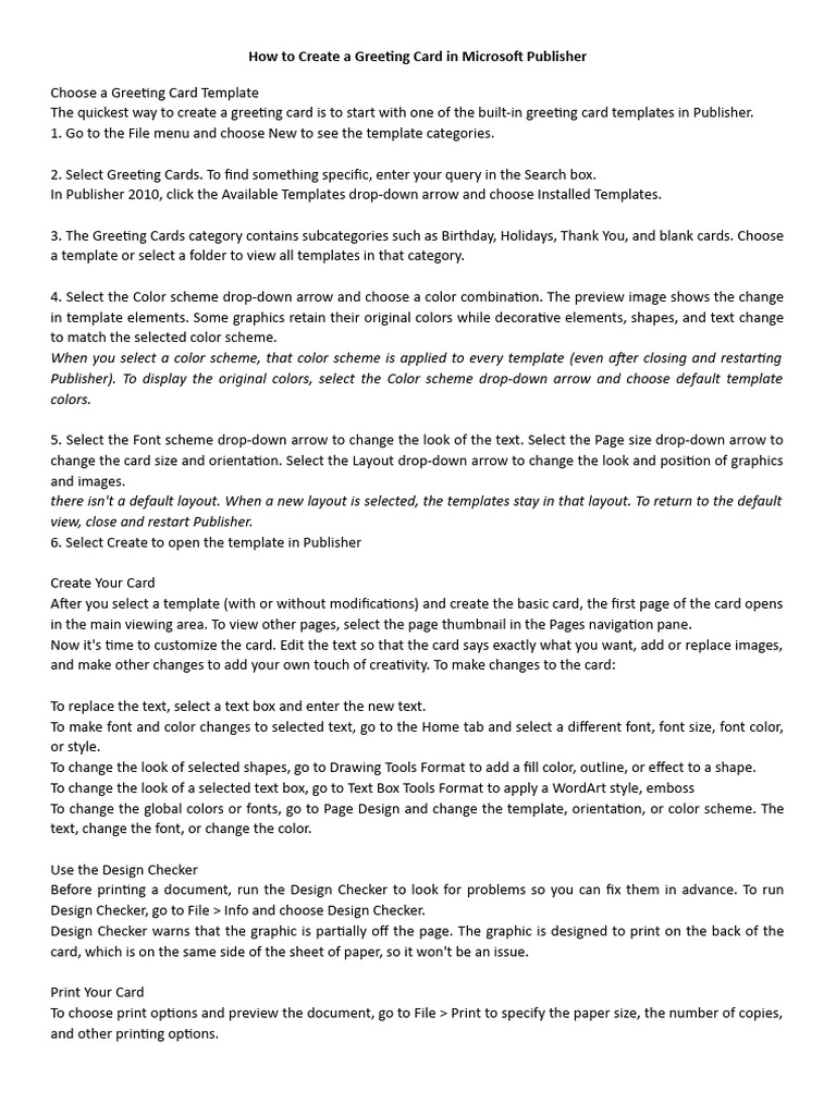 How To Create A Greeting Card in Microsoft Publisher | PDF | Page ...